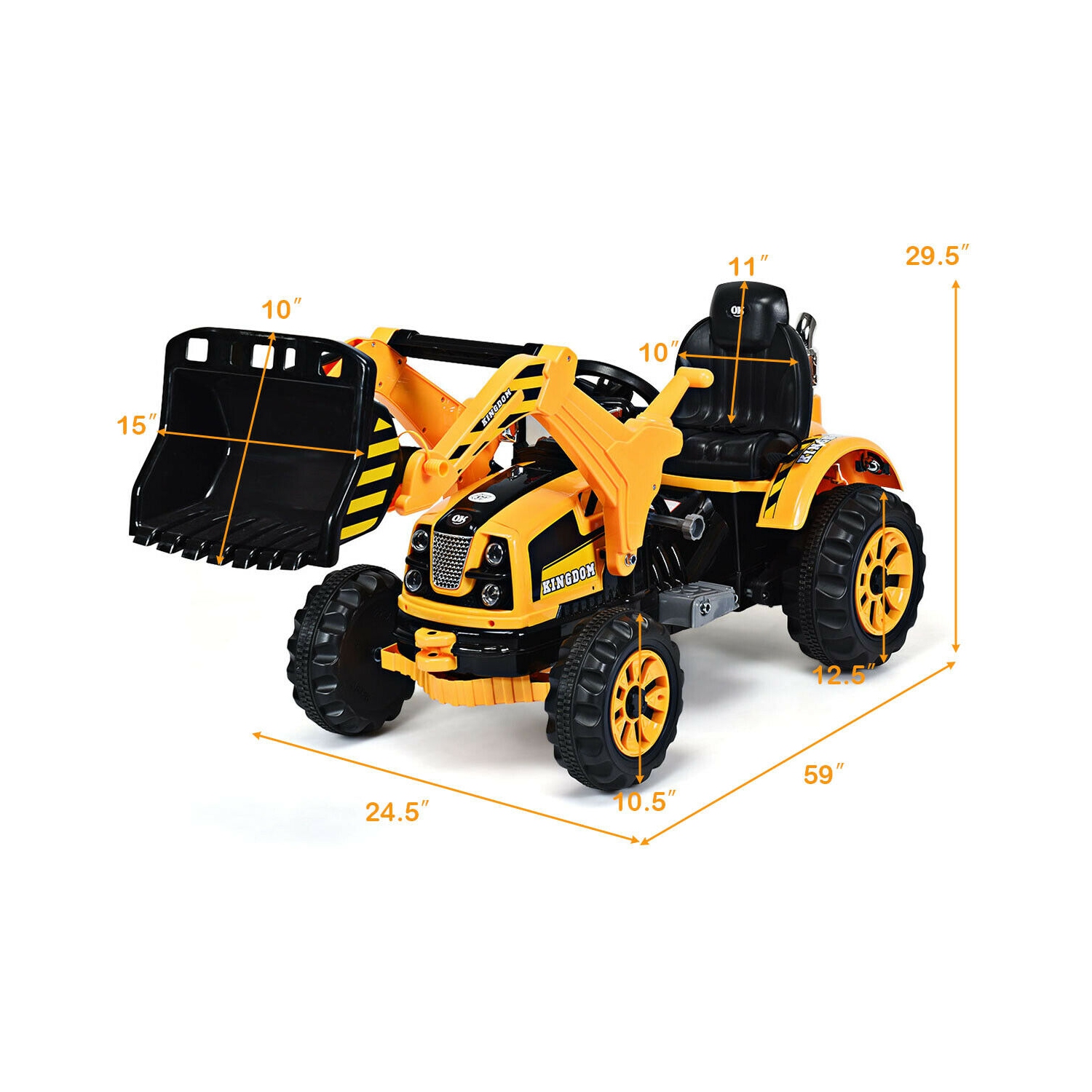 Costway 12 V Battery Powered Kids Ride on Excavator Truck With Front Loader Digger Yellow TY324104