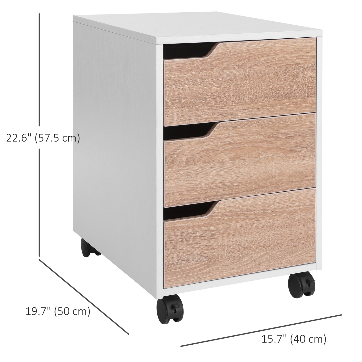 HOMCOM 3 Drawer File Cabinet, Mobile Vertical Filing Cabinet with ...