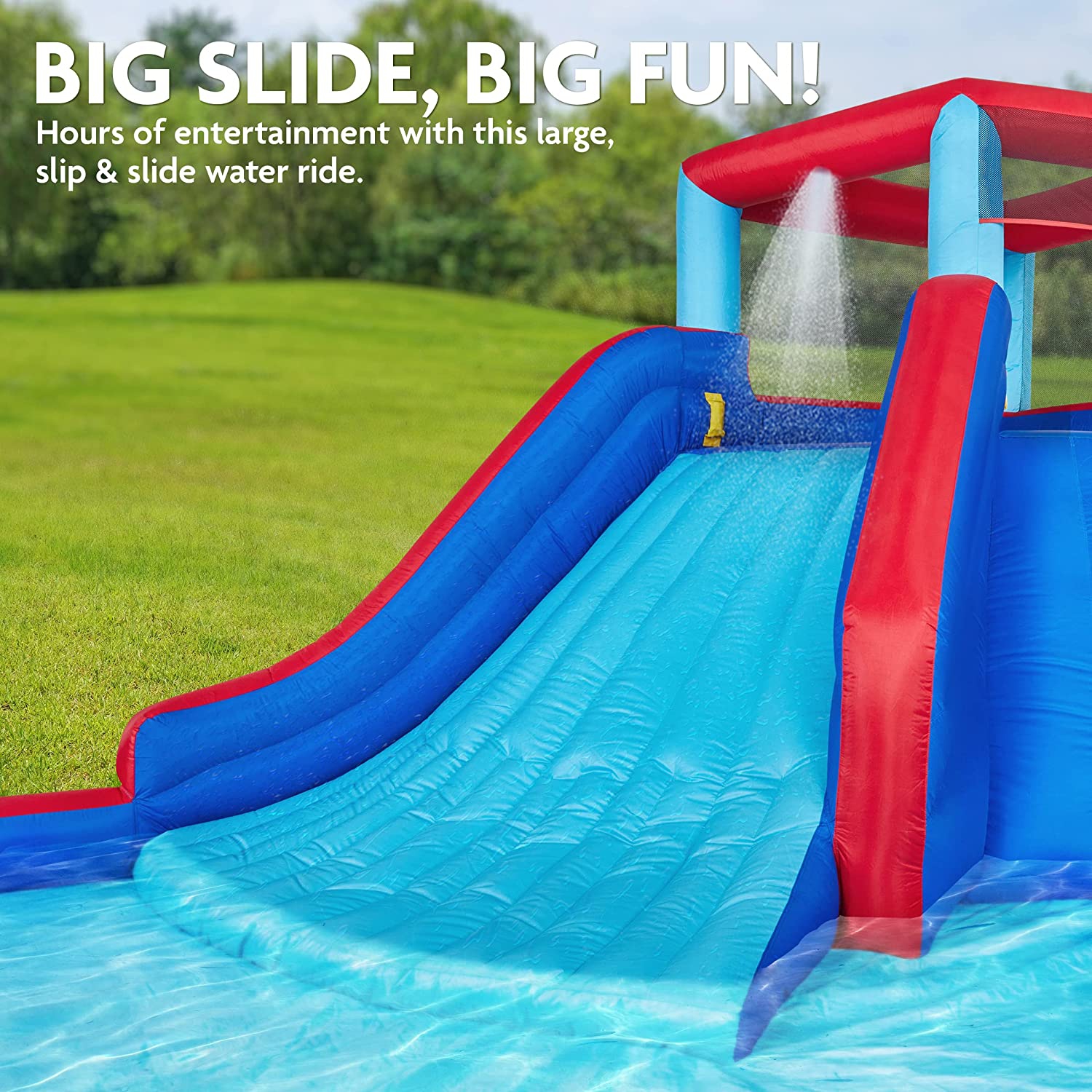 Sunny & Fun Four Corner Inflatable Water Slide Park – Heavy-Duty for ...
