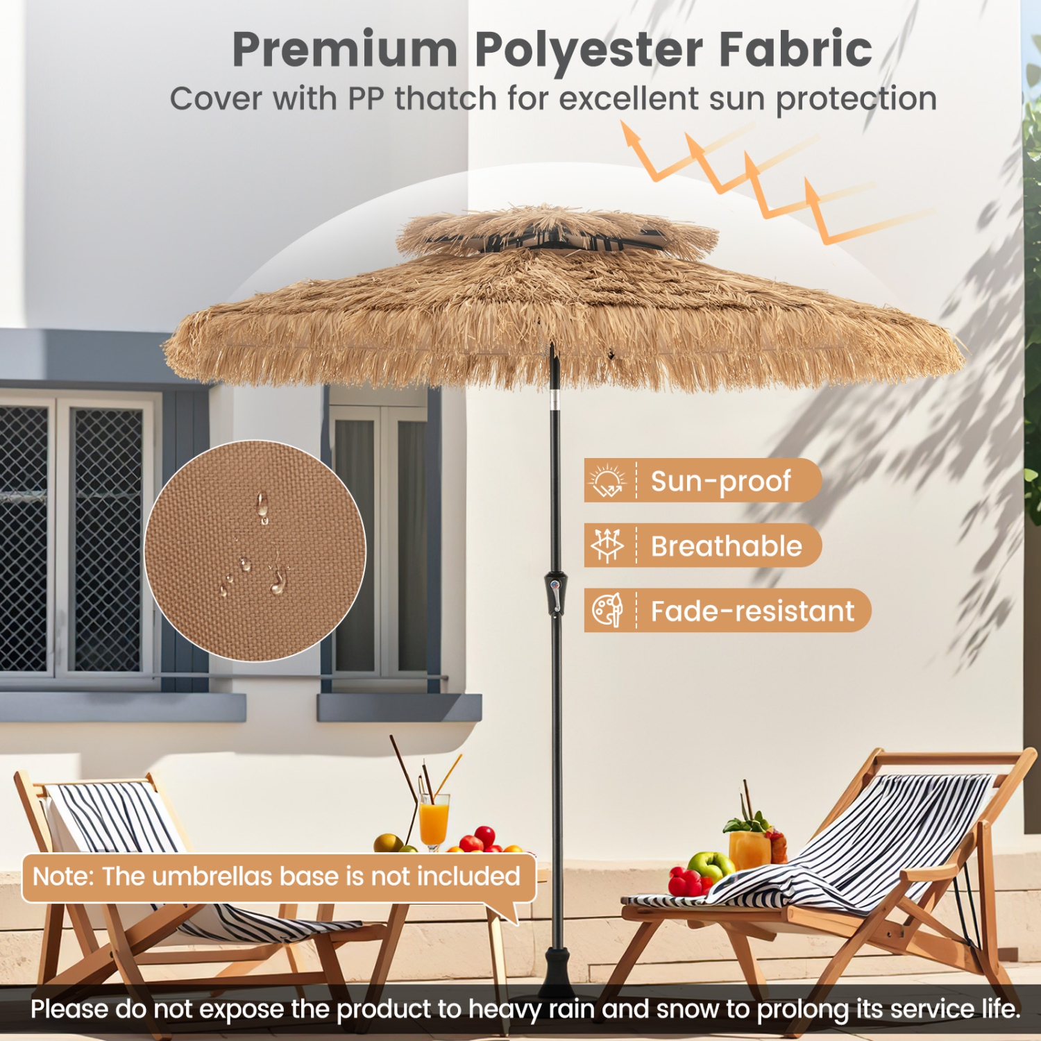 Gymax 8.8 FT Hawaiian Style Umbrella Thatched Tiki Umbrella w/8 Ribs ...