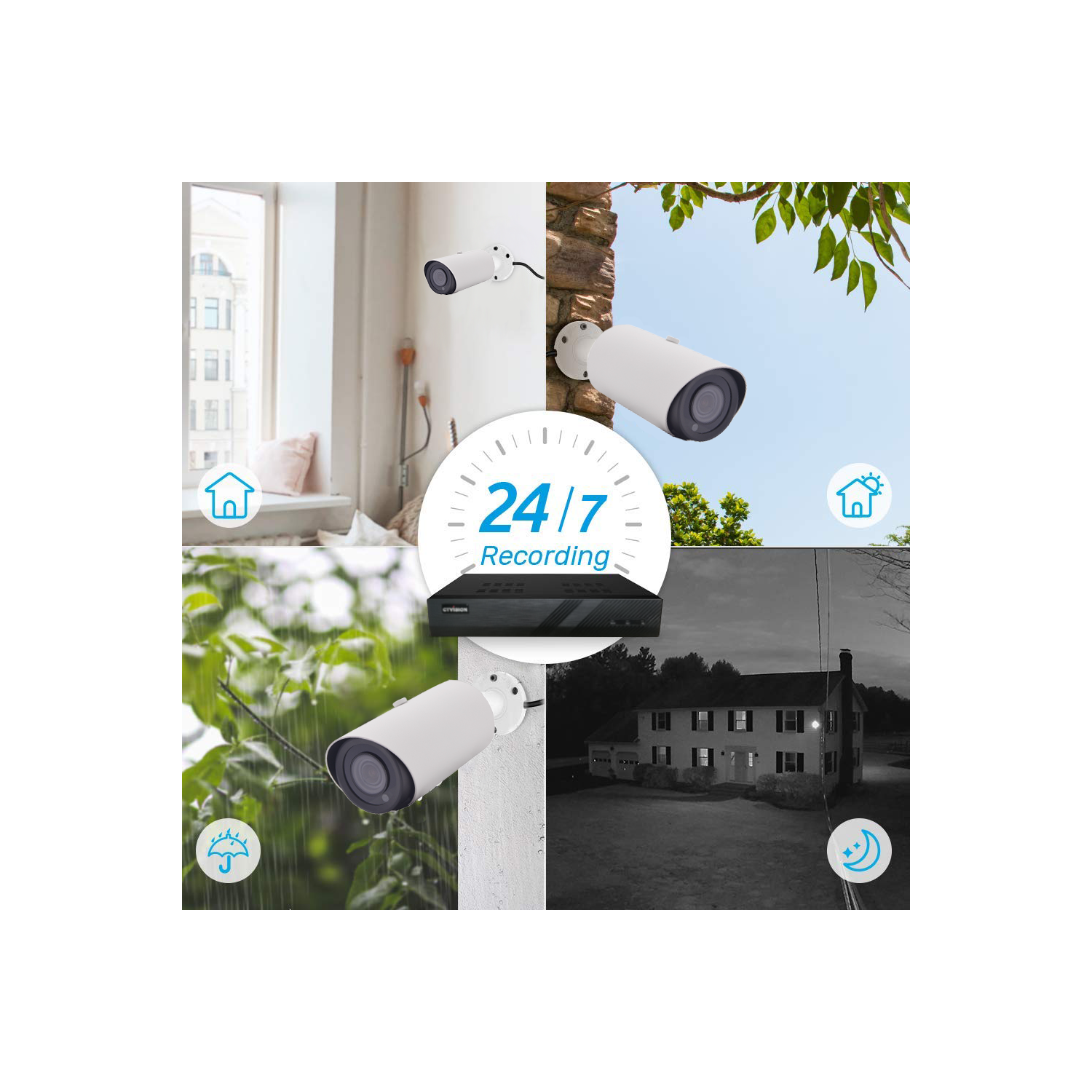 CTVISION Full Color Night Vision 4K Wired Audio Security Camera System ...