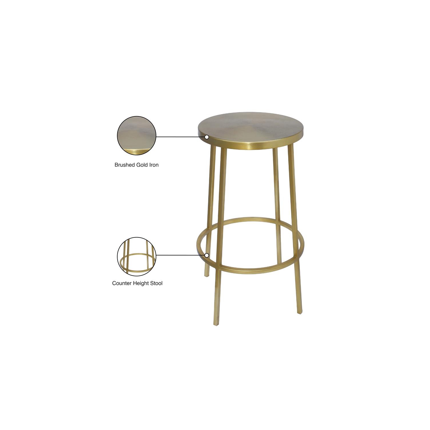 Meridian Furniture Tyson Brushed Gold Iron Counter Stool | Best Buy Canada