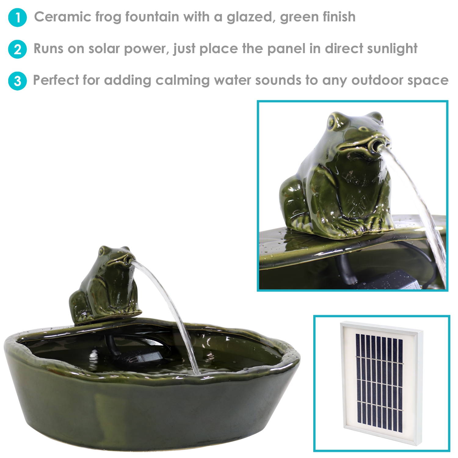 Sunnydaze Frog Glazed Ceramic Outdoor Solar Water Fountain - 7 in ...