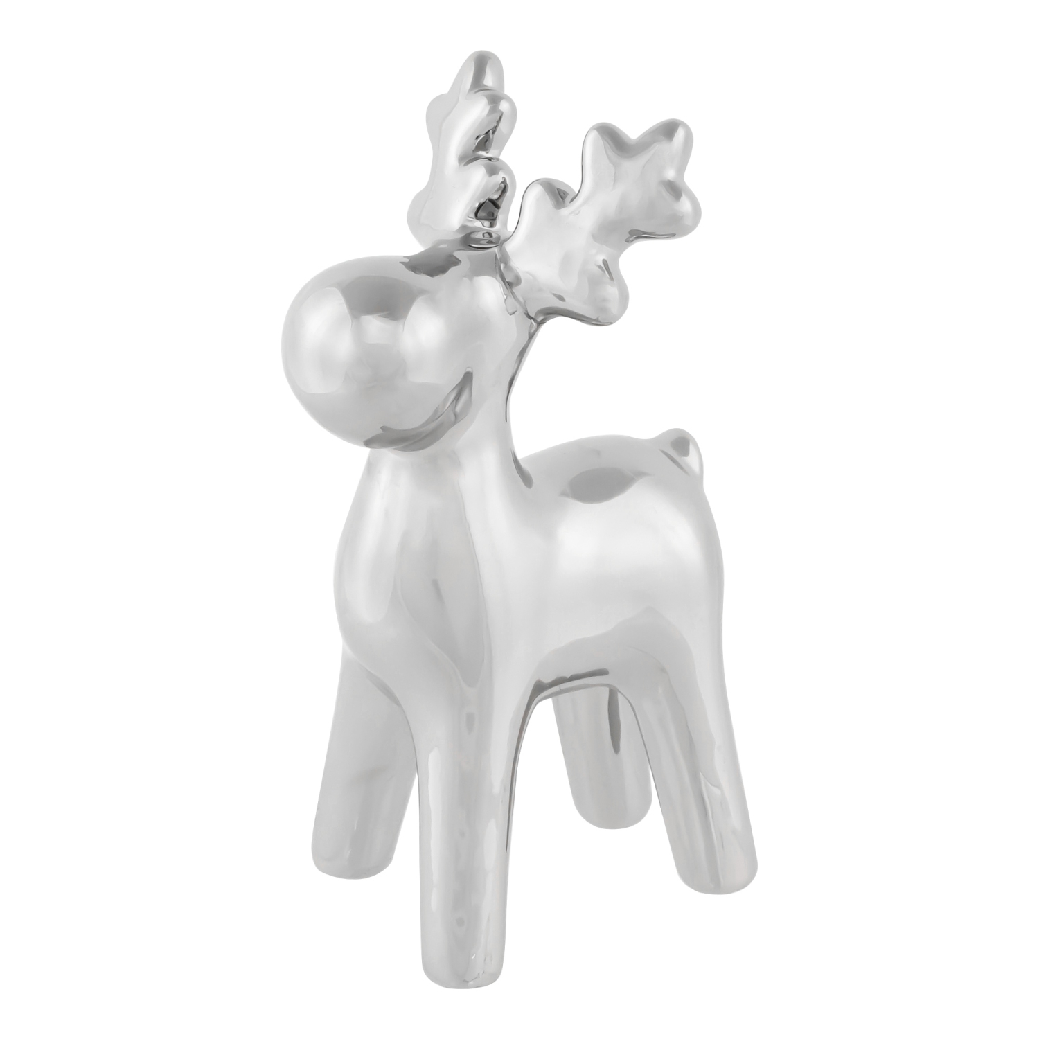 Sleek Ceramic Standing Moose Christmas Figurine - 7" - Silver Finish ...