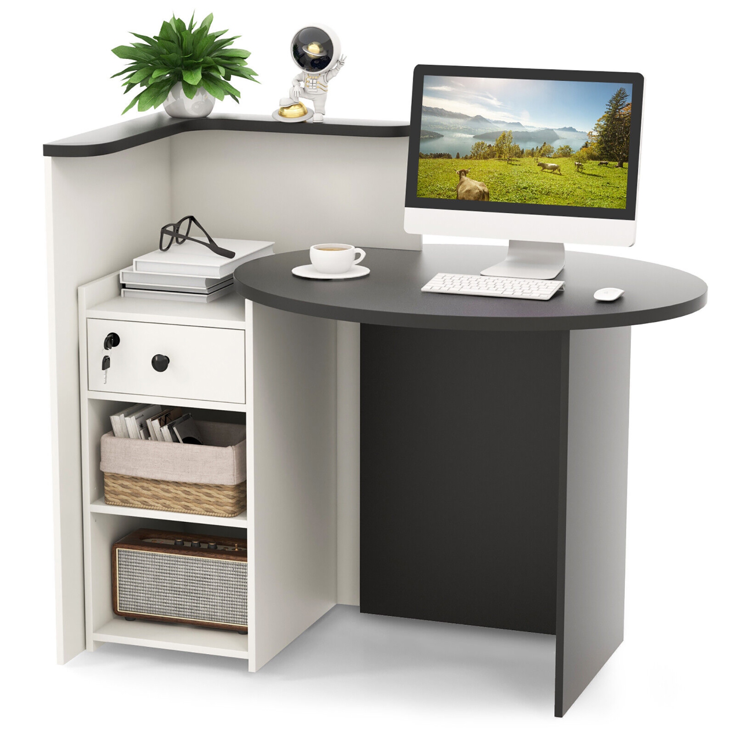 Gymax Front Reception Counter Desk Checkout Office Desk w/Open Shelf ...