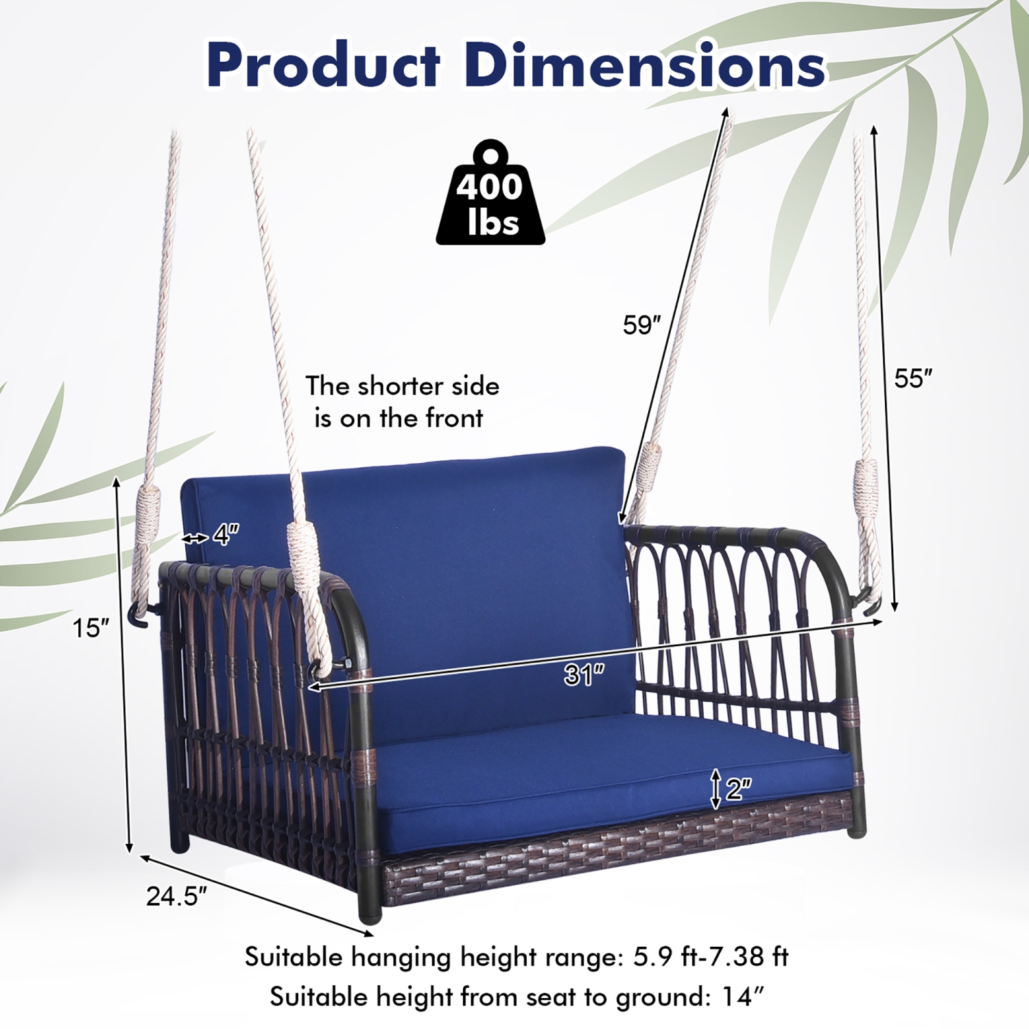 Gymax Patio Rattan Porch Swing Single Person Hanging Seat w/ Seat ...