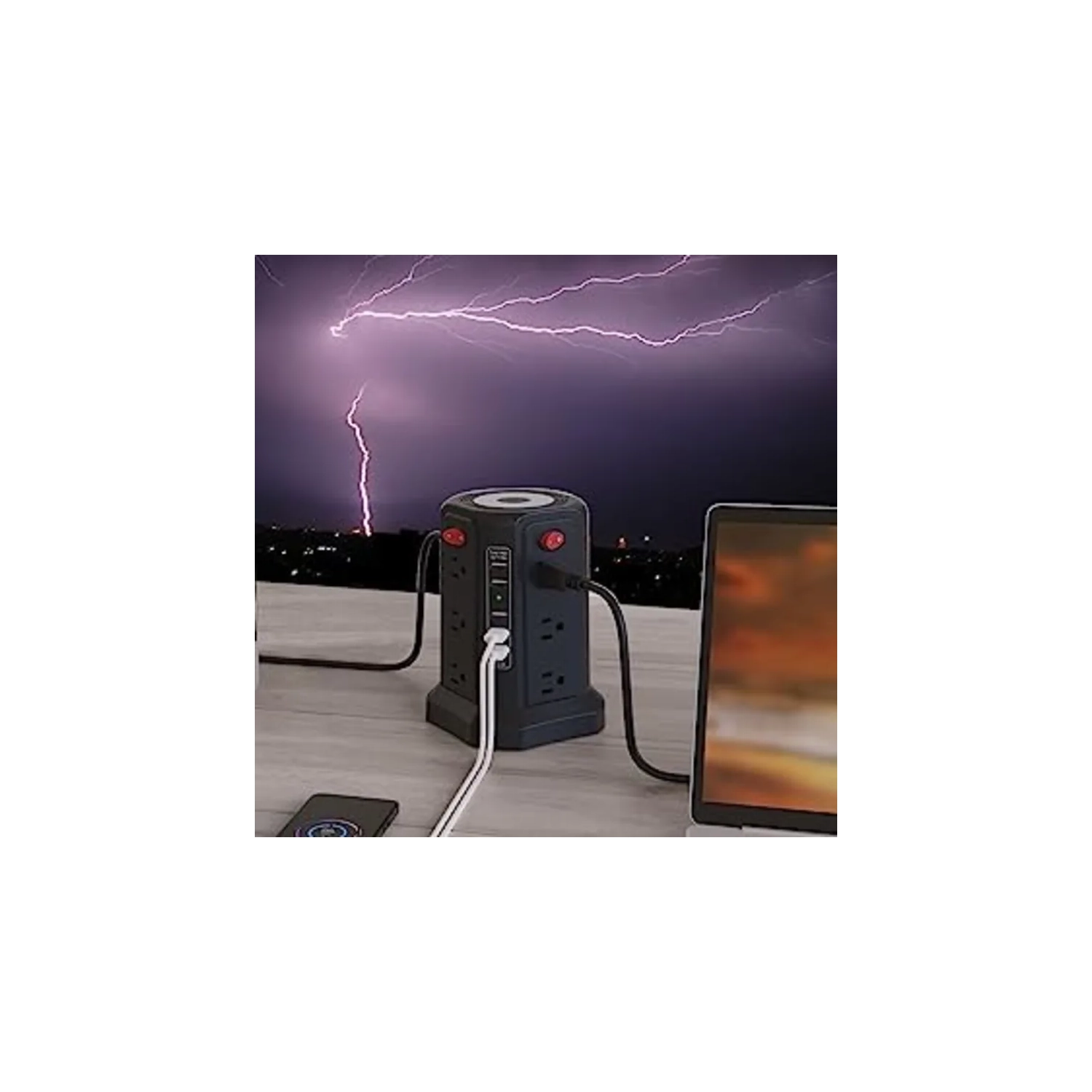 Tower Power Bar Surge Protector PASSUS | 10FT Extension Cord, 5 USB ...
