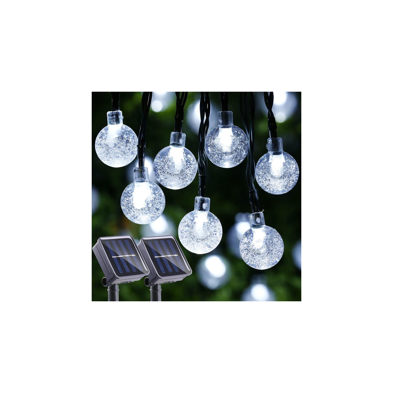 YOULIGHTS Solar Outdoor String Lights, 2 Pack Total 40ft 60 LED Crystal ...