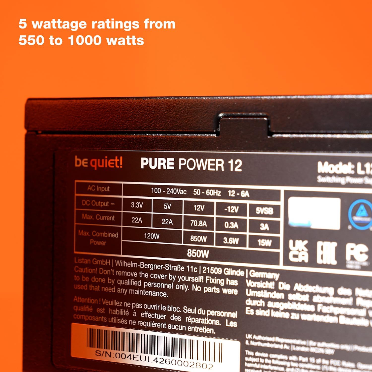 be quiet! Pure Power 12 850W Power Supply | 80 Plus Gold | ATX 3.1 ...