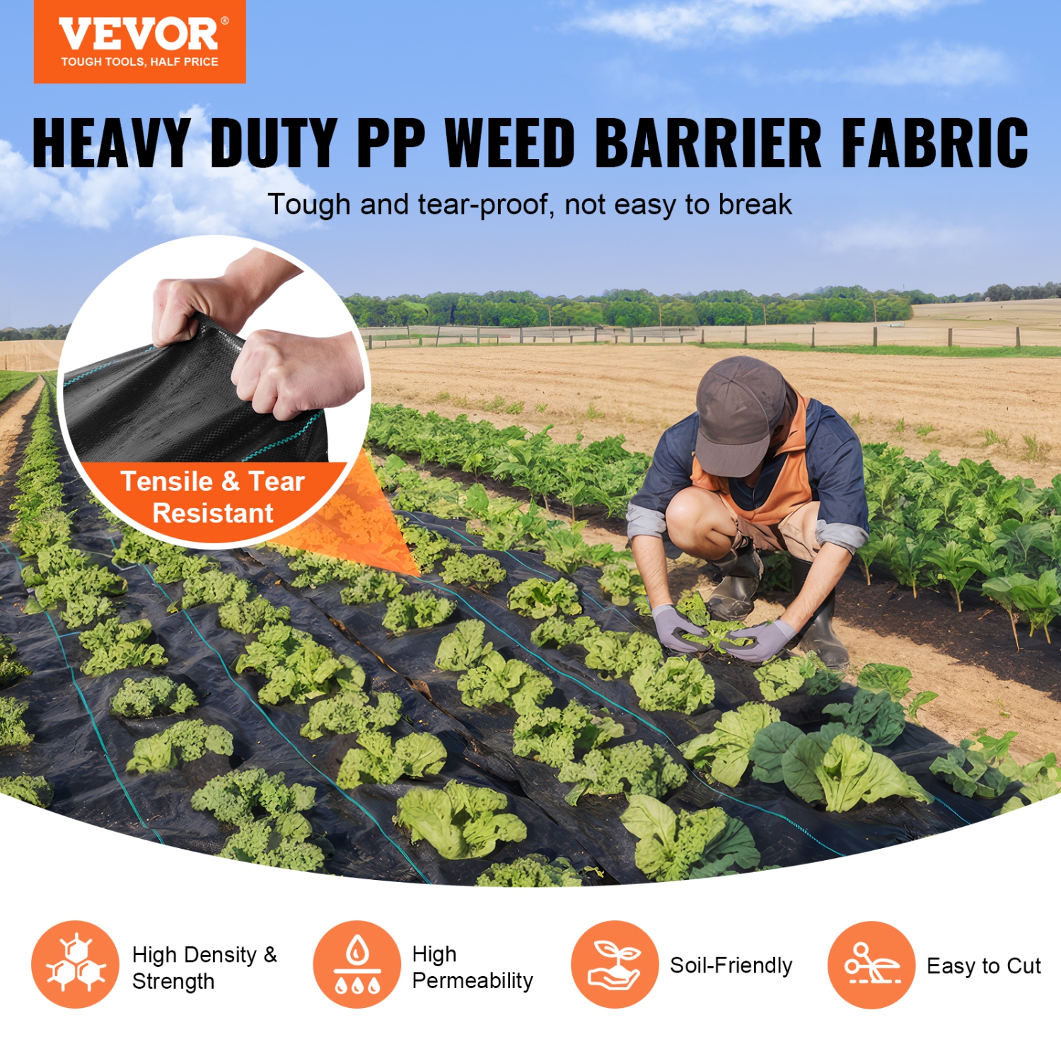 VEVOR 4FTx300FT Premium Heavy Duty Weed Barrier Landscape Fabric, 3.2OZ ...