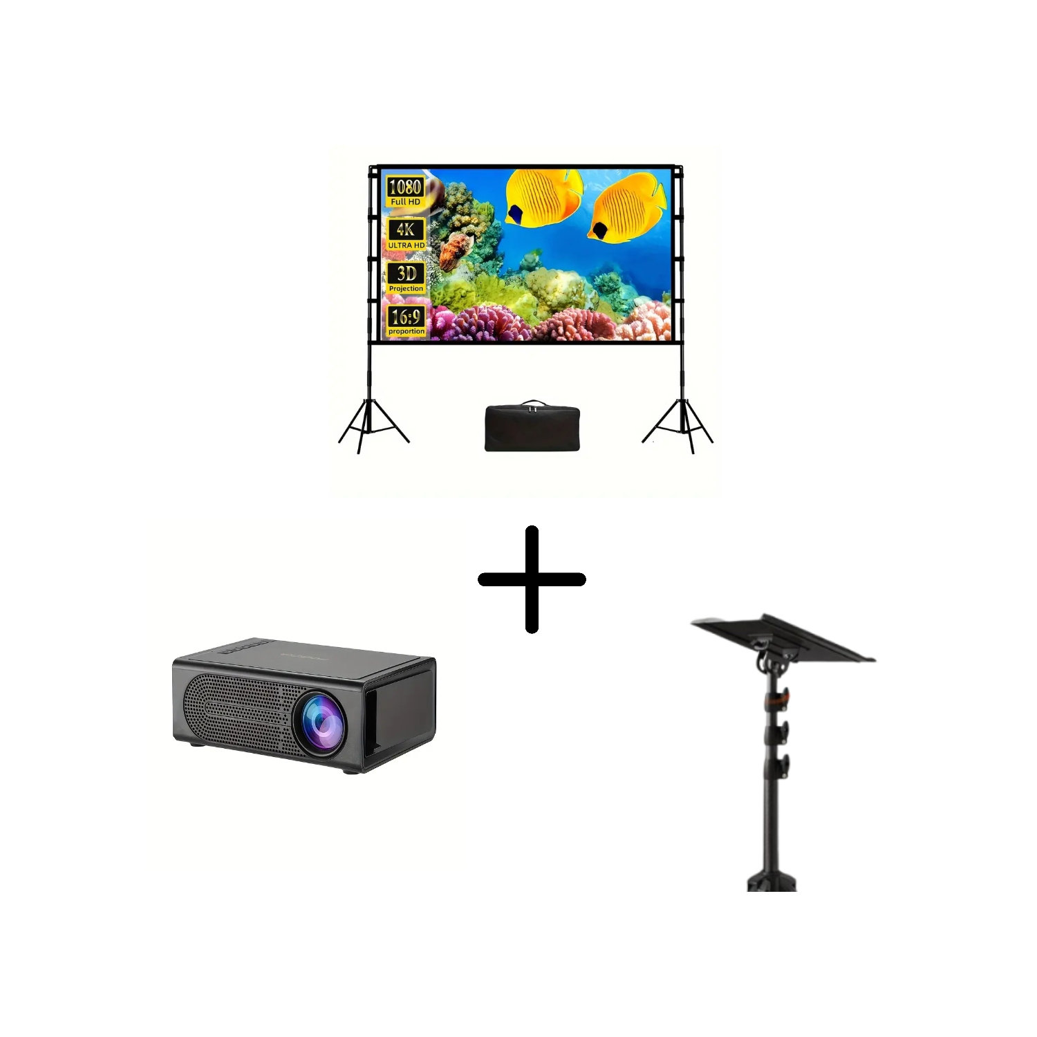 Mini HD 1080P Projector, 84-Inch 3D-Ready Projection Screen ...