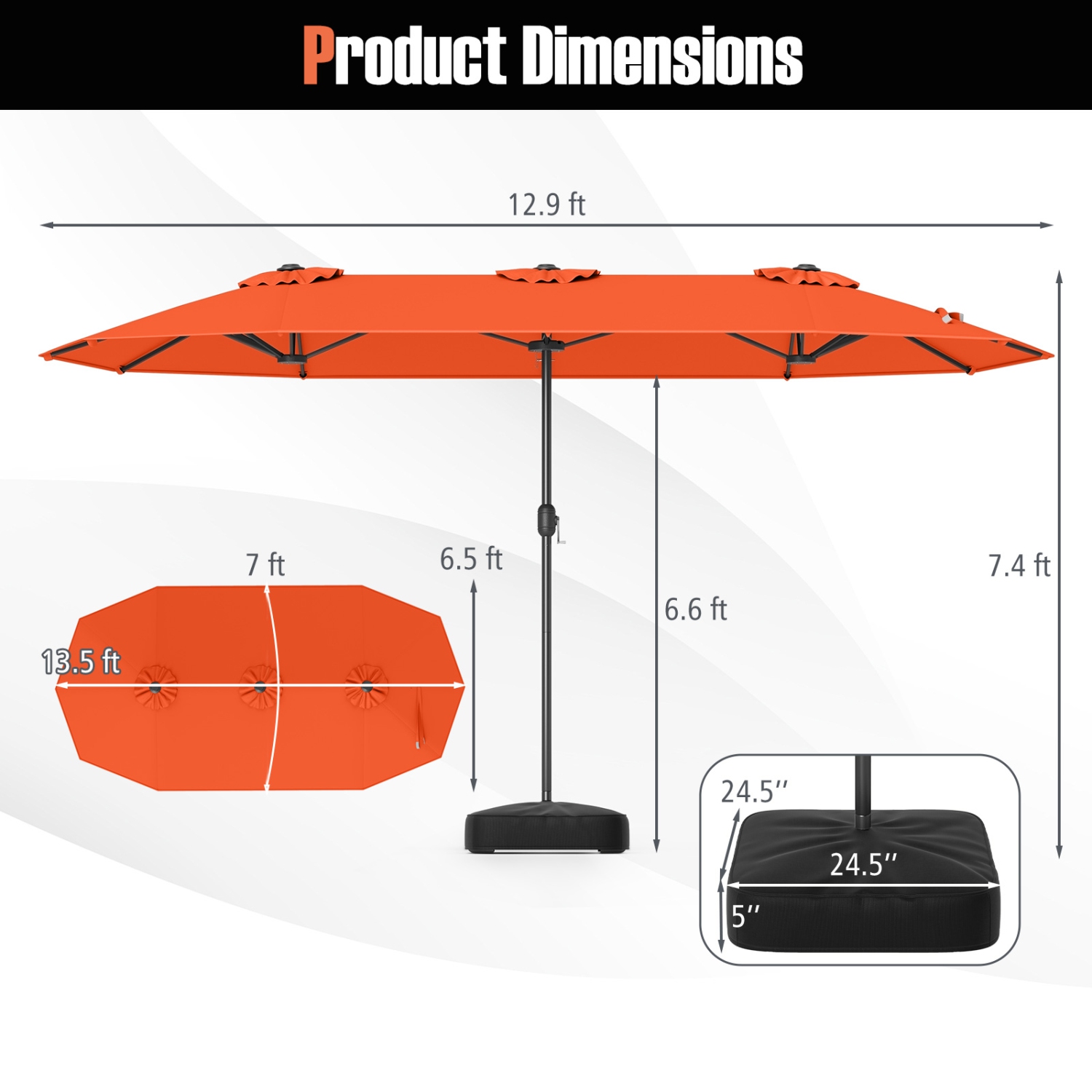 Gymax 13FT Double-sided Patio Umbrella w/ Crank Handle Umbrella Base ...