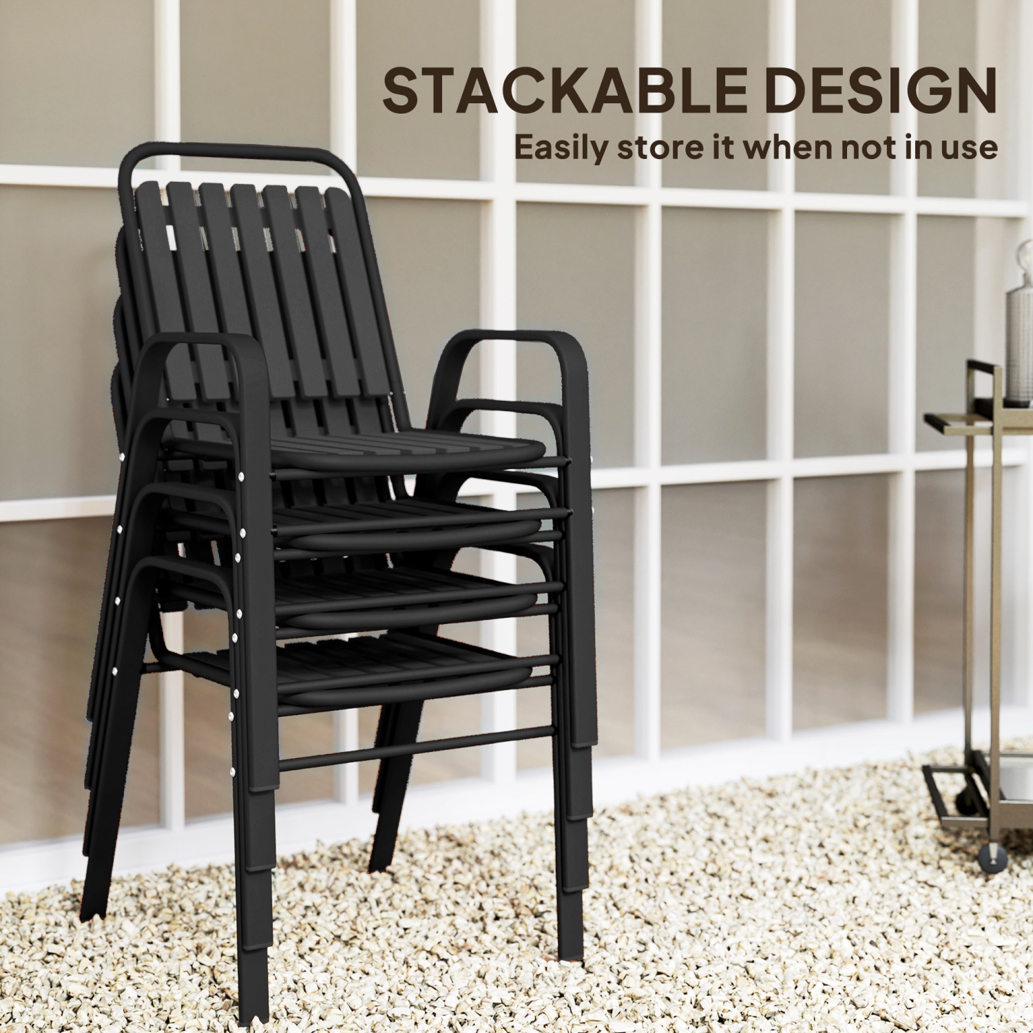 Outsunny Stackable Patio Chairs Set of 4, Outdoor Patio Dining Chairs ...