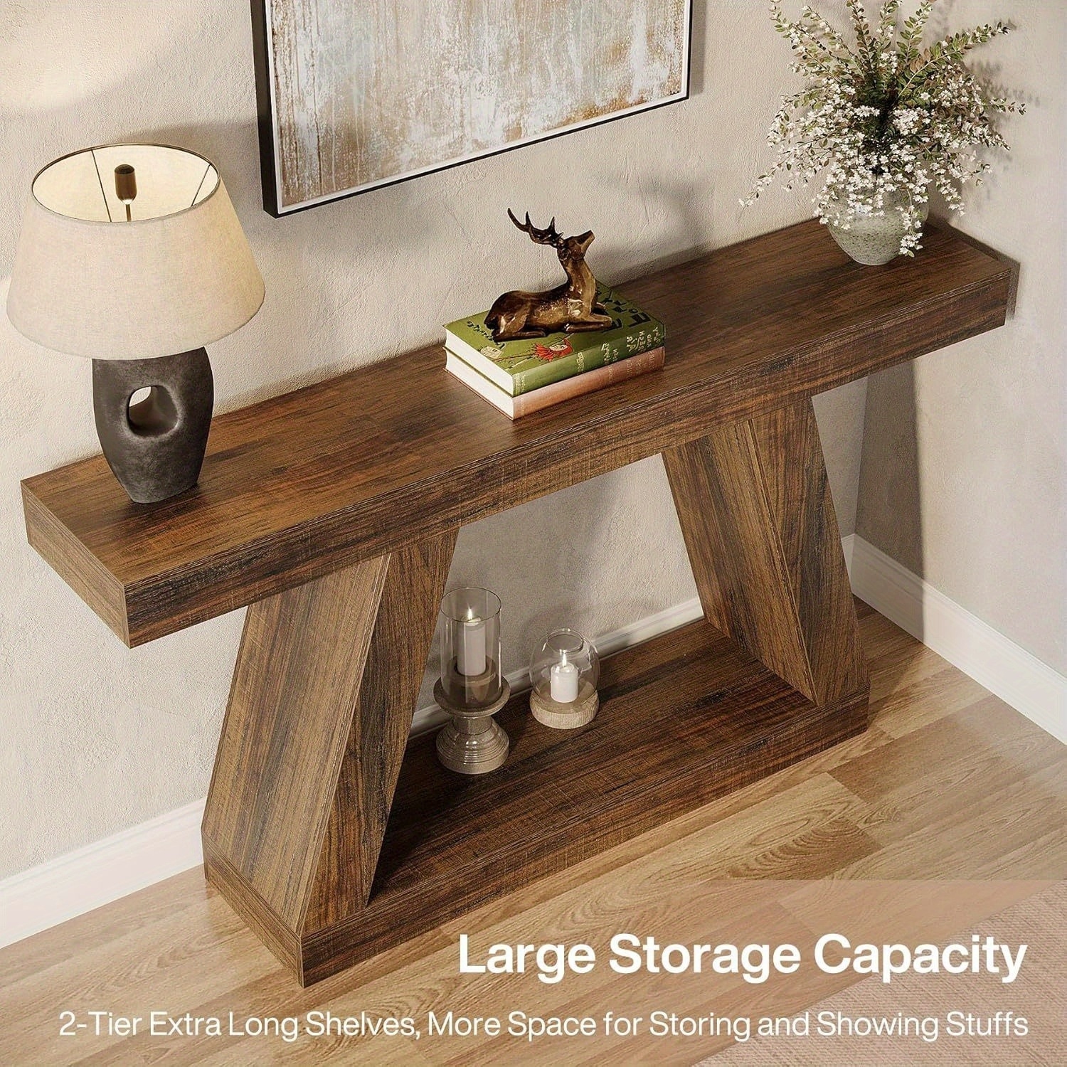 Lantine Farmhouse Console Table, 55-Inch Rustic Sofa Table With Storage ...