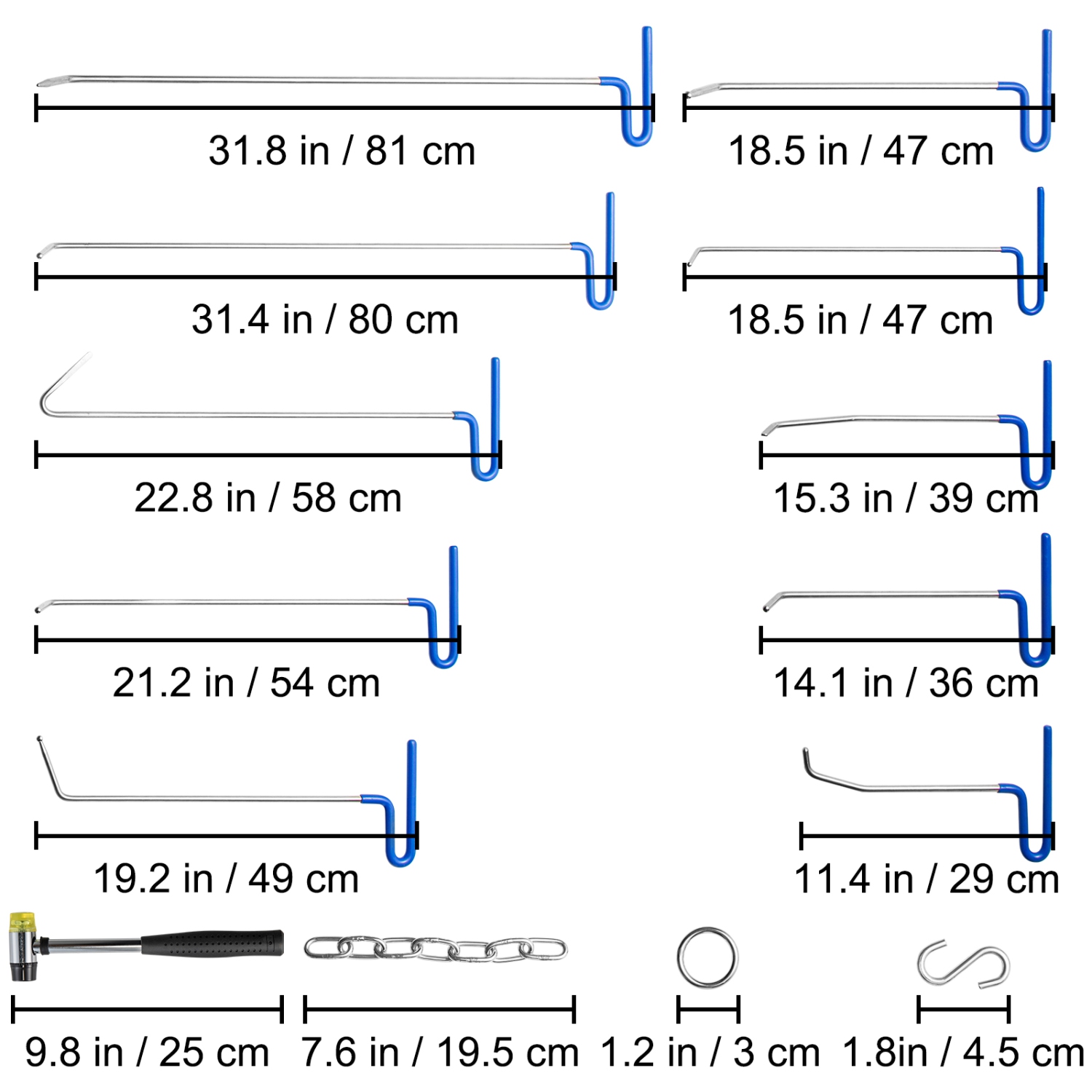 VEVOR 20 Piece Dent Eradication Set, Unpainted Dent Fixing Rods, High ...