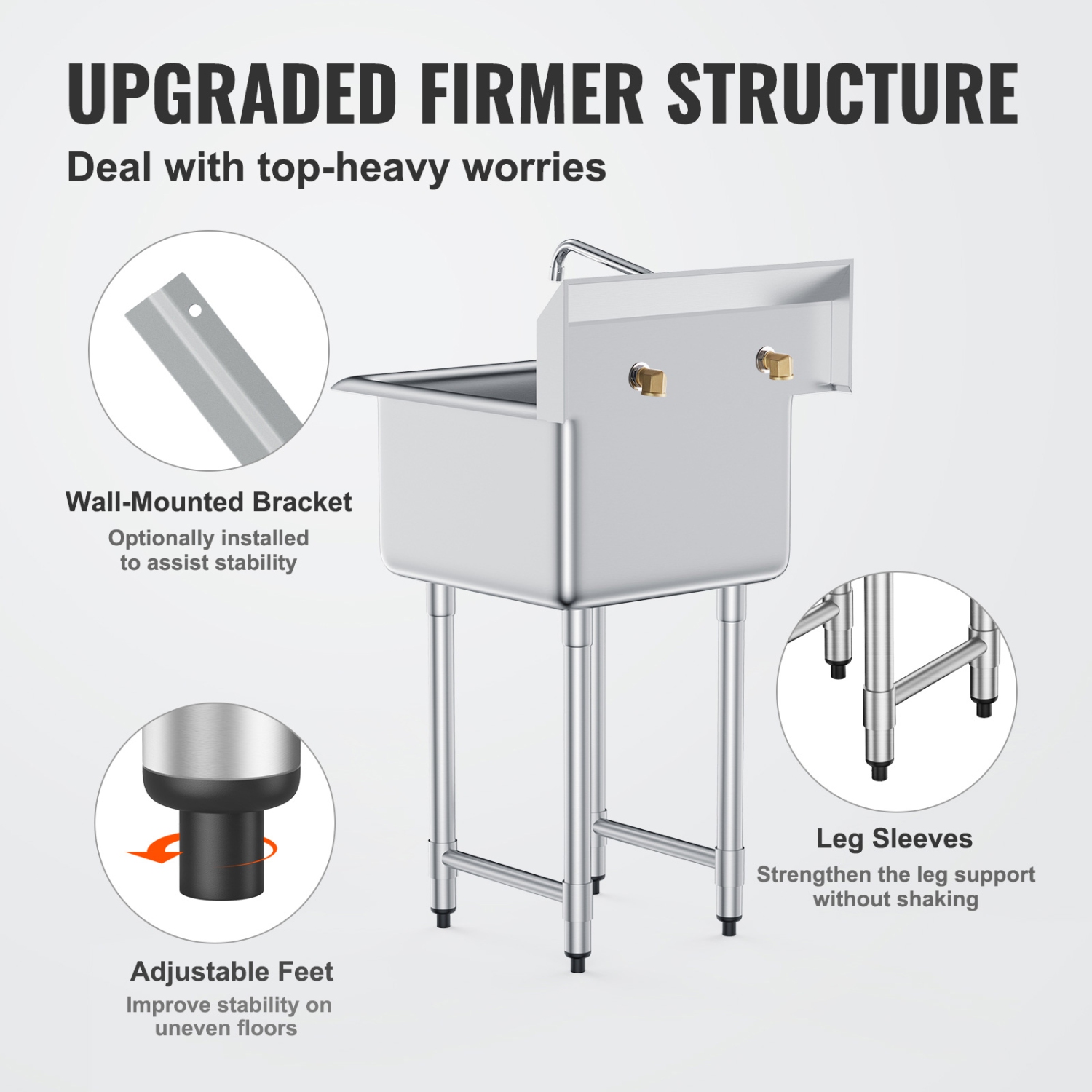 VEVOR 21"x41" Stainless Steel Prep & Utility Sink, 1 Compartment Free ...