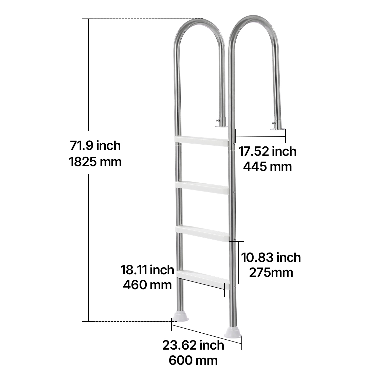 VEVOR 4-Step Swimming Pool Ladder, Handrails Stairs with Non-slip Steps ...
