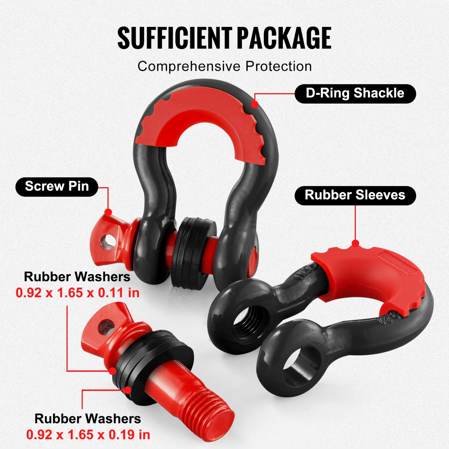 VEVOR 3/4" D-Ring Shackle, 2 Pack Alloy Steel Shackles 62832 lbs (28.5 ...