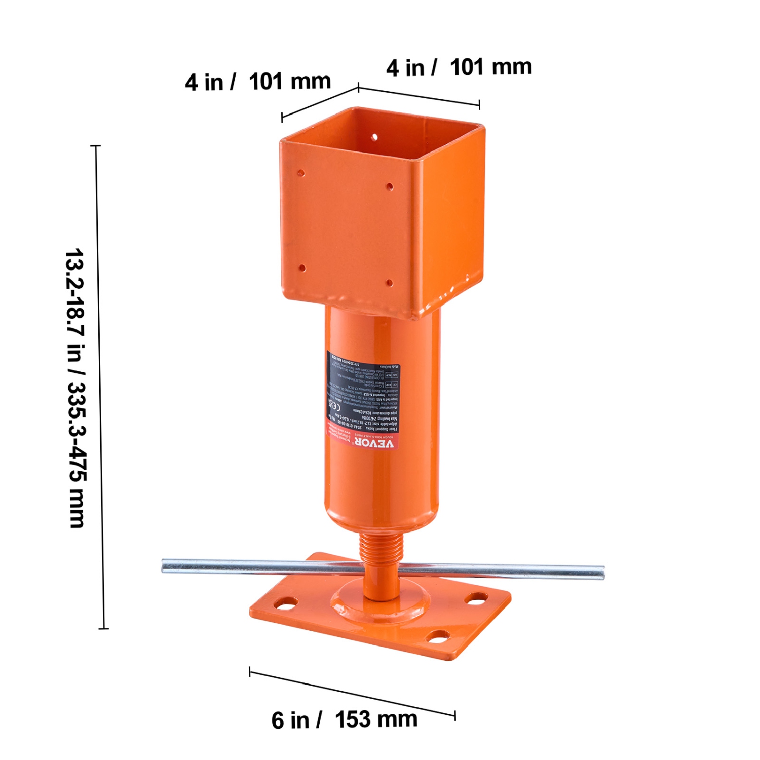 VEVOR 4" x 4", 13.2"-18.7" Screw Jack Post, 24700 lbs Max Load Capacity ...