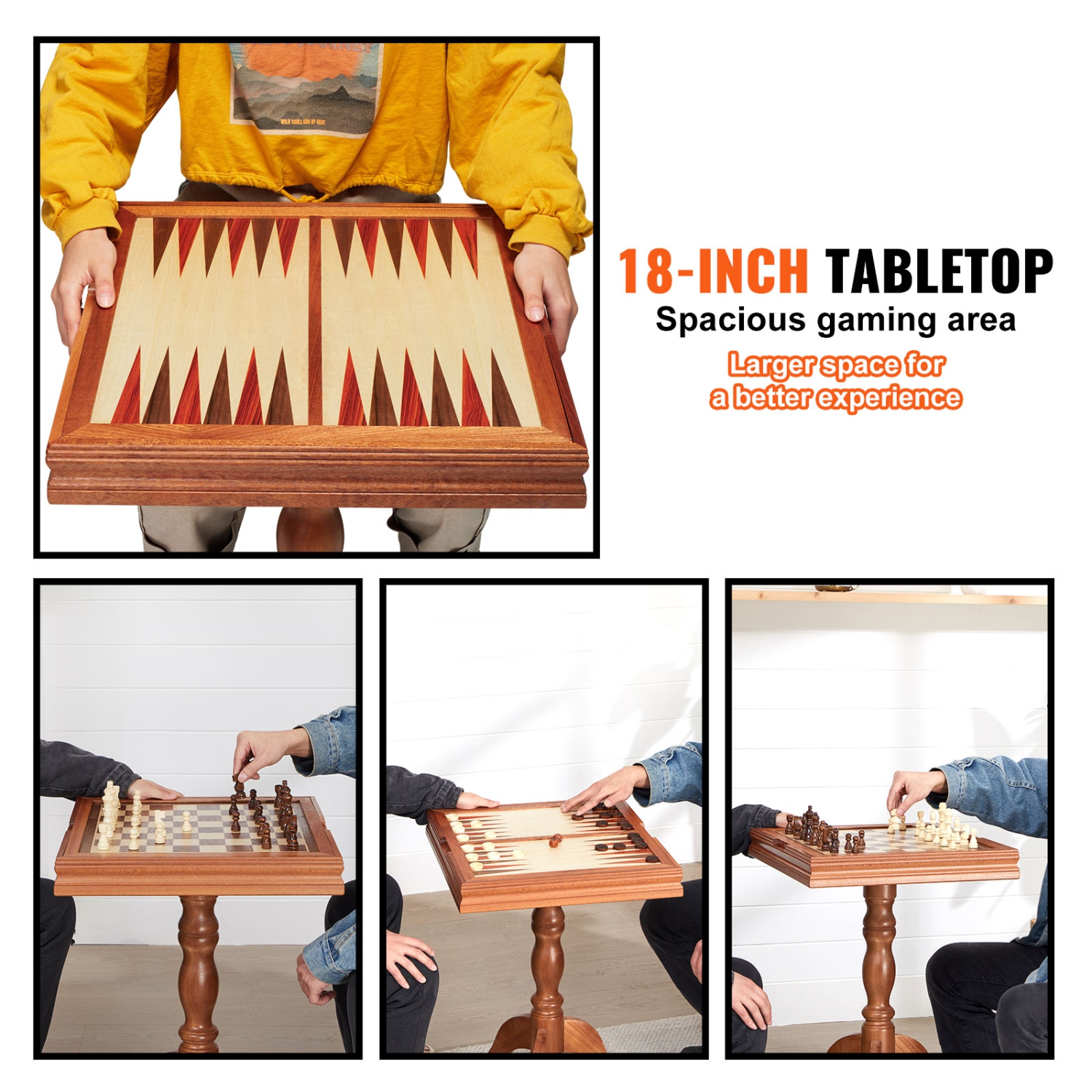 VEVOR 3-IN-1 Chess Checkers Backgammon Table Set, 18 Inch Premium ...