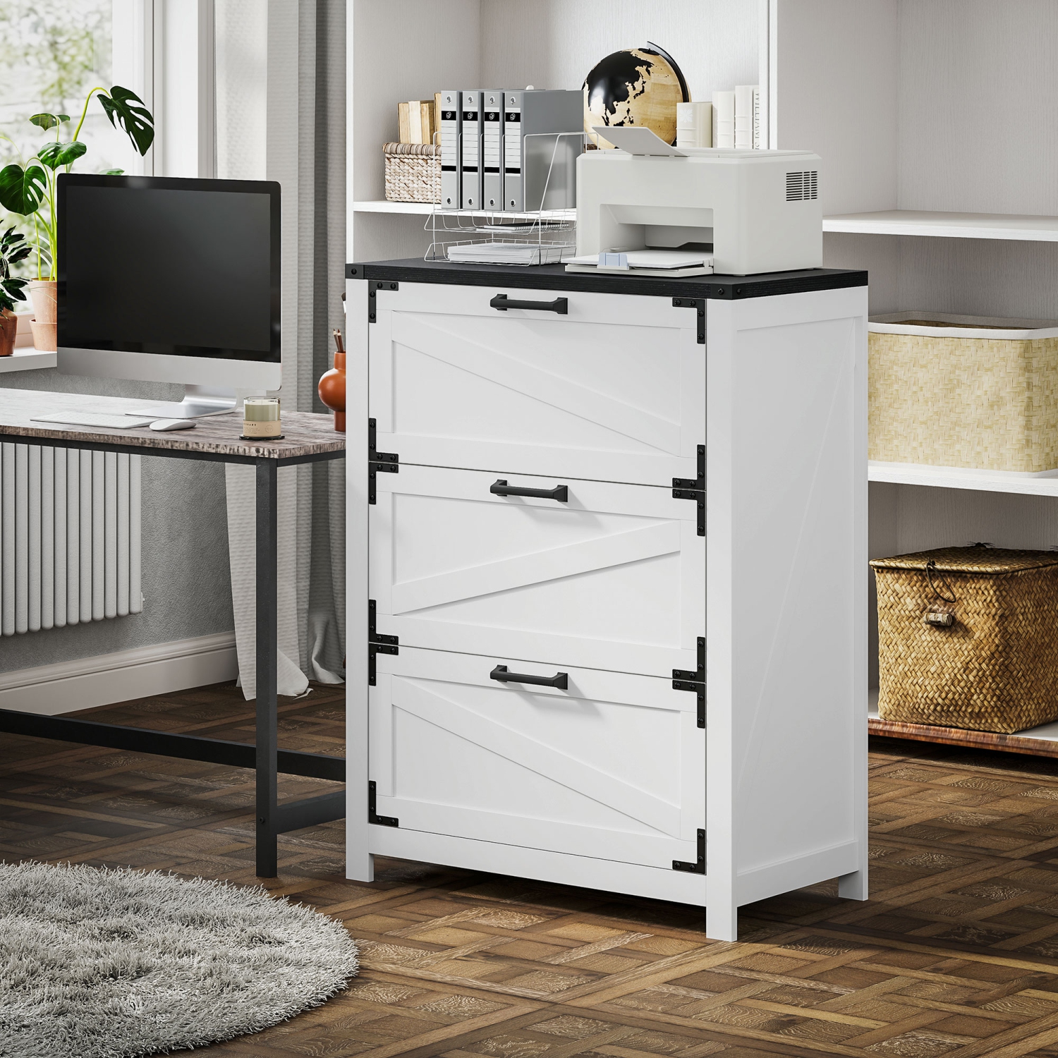 Kepooman 3 Drawer Filing Cabinet, Farmhouse Office Storage Cabinet with ...