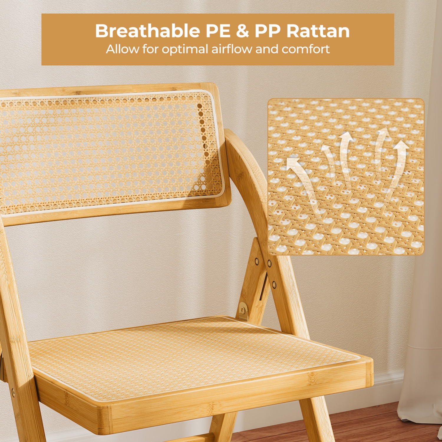 Gymax Rattan Cane Folding Chairs Set of 2 w/ Rotatable Backrests 330lbs ...