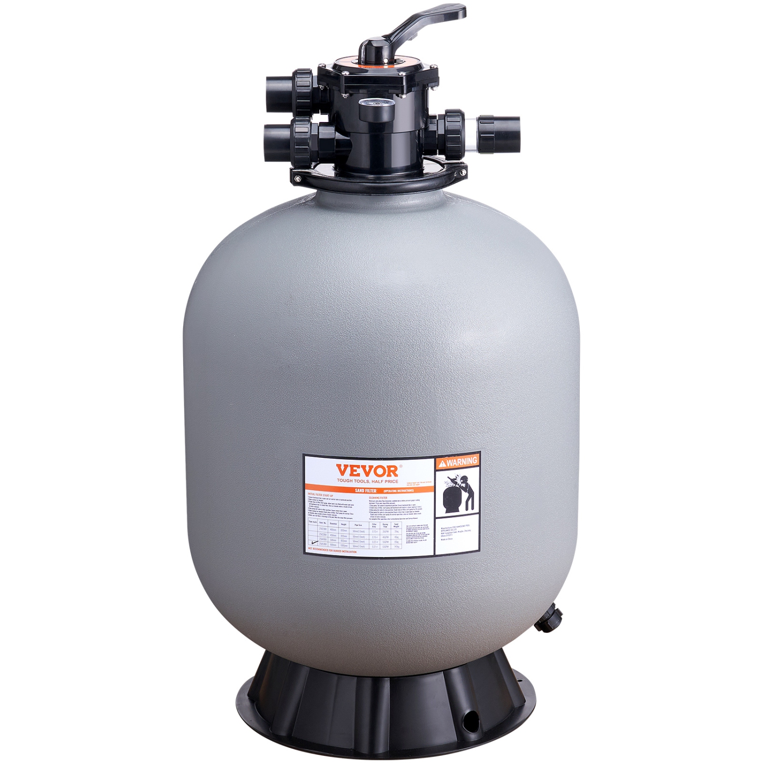 VEVOR 24-inch Sand Filter, Up to 65 GPM Flow Rate, Above ground Filter ...