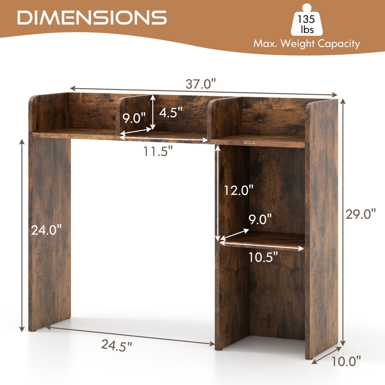 3-Tier Desk Bookshelf with 4 Shelves, Perfect for Home Office or Study ...