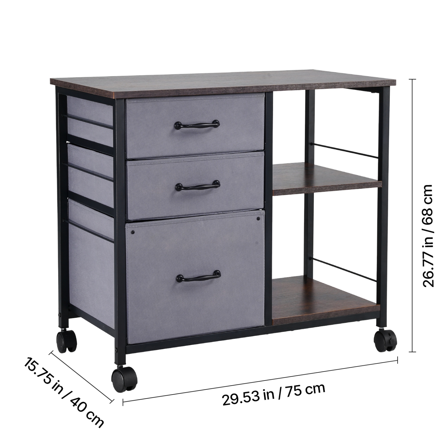 VEVOR 3 Fabric Drawers Metal File Cabinet, Mobile Filing Cabinet with 2 ...