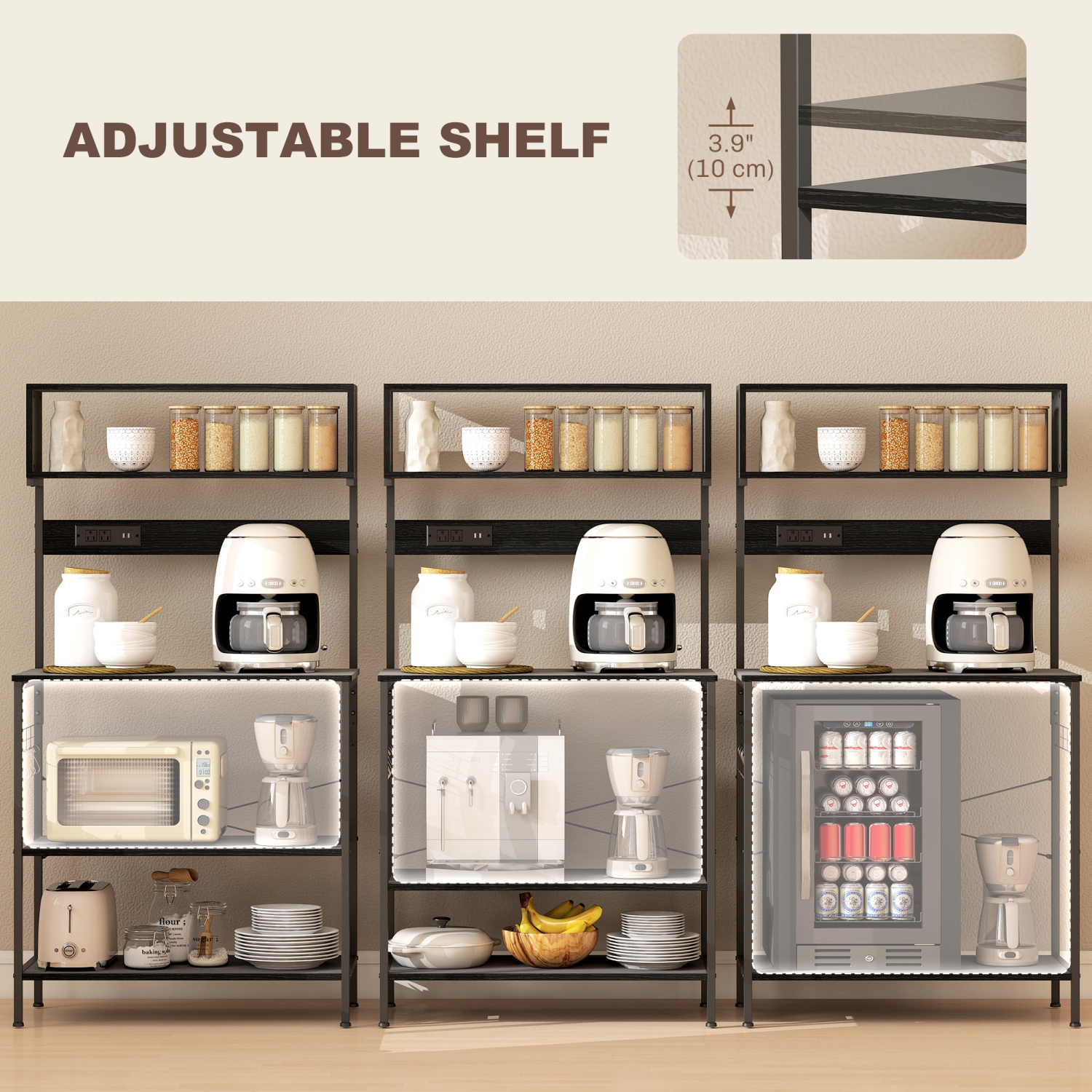 HOMCOM Kitchen Bakers Rack with Power Outlet, USB Charger, Microwave ...