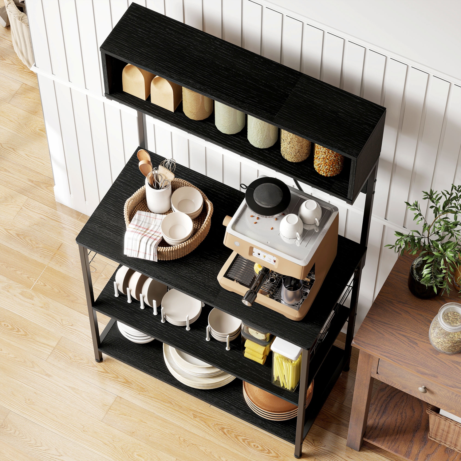 HOMCOM Kitchen Bakers Rack with Power Outlet, USB Charger, Microwave ...