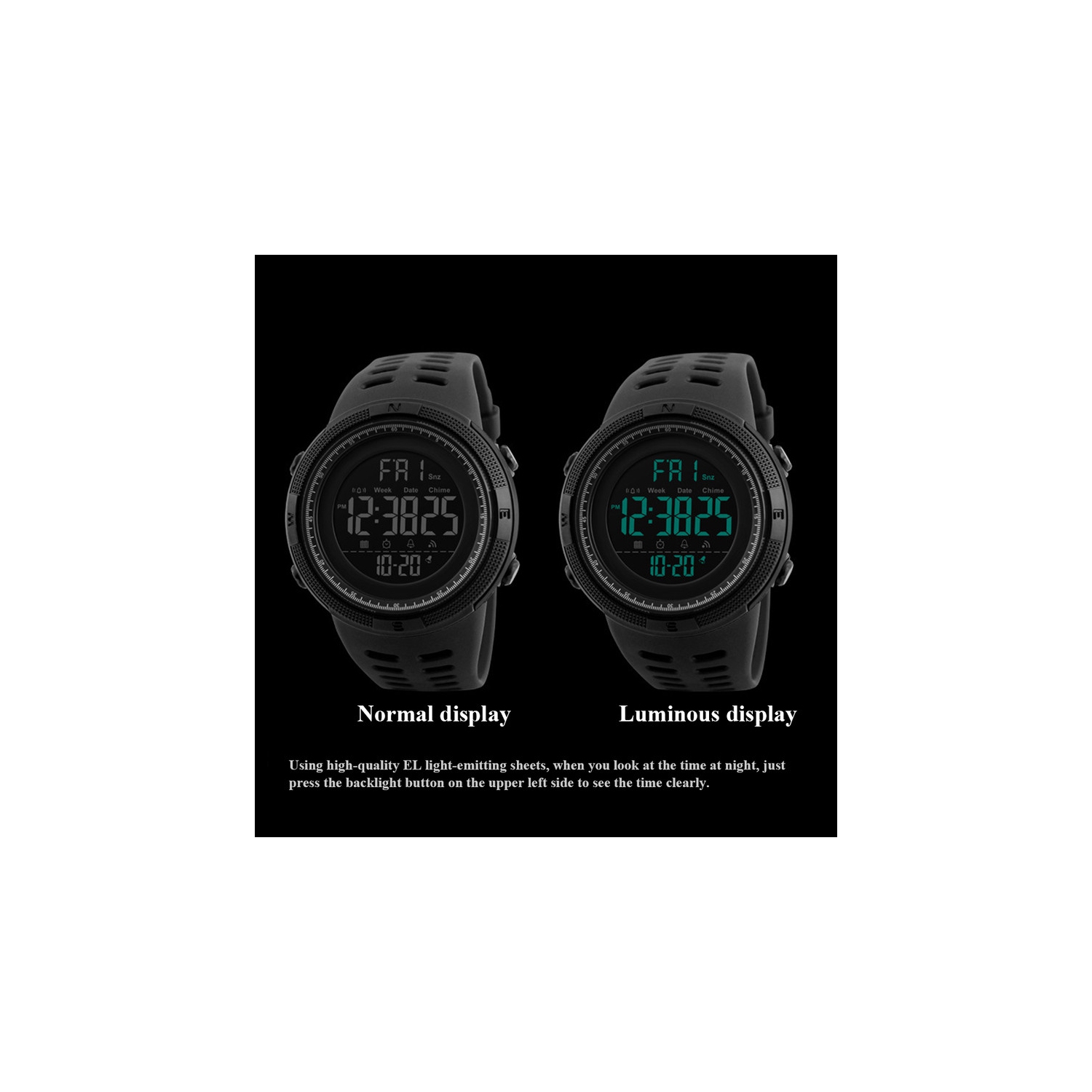 Multifunctional digital sports watch - dual time zone display ...