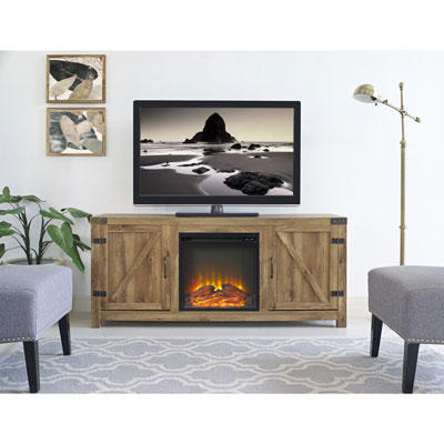 Winmoor Home Barn Door 60" Fireplace TV Stand - Barnwood