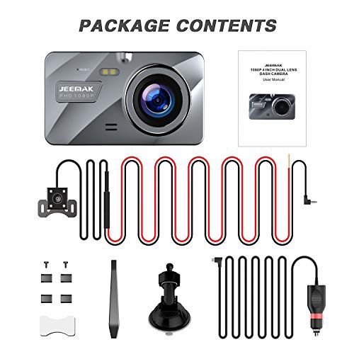 Jeemak 4" IPS Dual Lens Dash Cam Front+Rear Dashboard Waterproof Backup ...