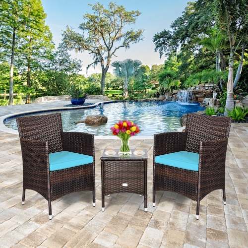 Gymax 3PCS Patio Outdoor Rattan Furniture Set w Cushioned Chairs Coffee Table Best Buy Canada
