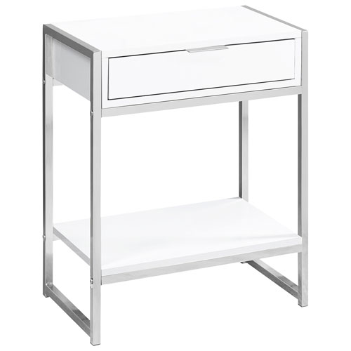 Monarch Modern Rectangular End Table With Drawer and Shelf - White ...