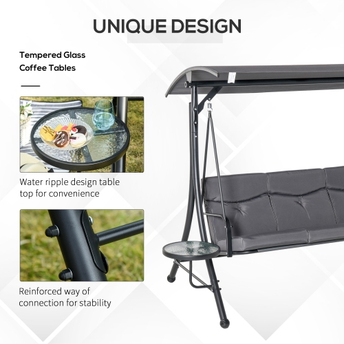 Outsunny 3 Seat Outdoor Swing Chair Steel Swing Bench Porch Swing With ...