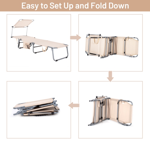 Topbuy Foldable Sun Shading Chaise Lounge Chair Adjustable Beach ...