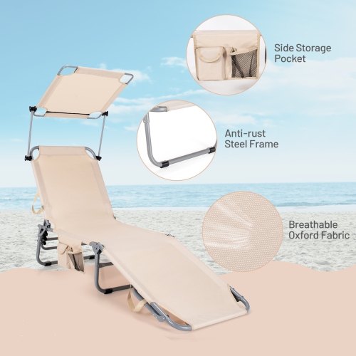 Topbuy Foldable Sun Shading Chaise Lounge Chair Adjustable Beach ...