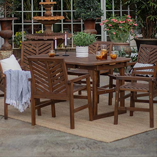 Walker Edison 6 Person Outdoor Wood Chevron Patio Furniture Dining Set Extendable Table Chairs All Weather Backyard Conversation Garden Poolside Balcony 7 Piece Dark Brown Best Buy Canada