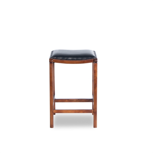Trang Mid-Century Modern Square Genuine Leather Counter Stool in Black ...