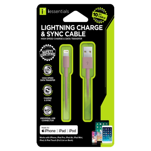 iEssentials Charge & Sync Cable Lightning MFI 10ft - Rose Gold | Best ...