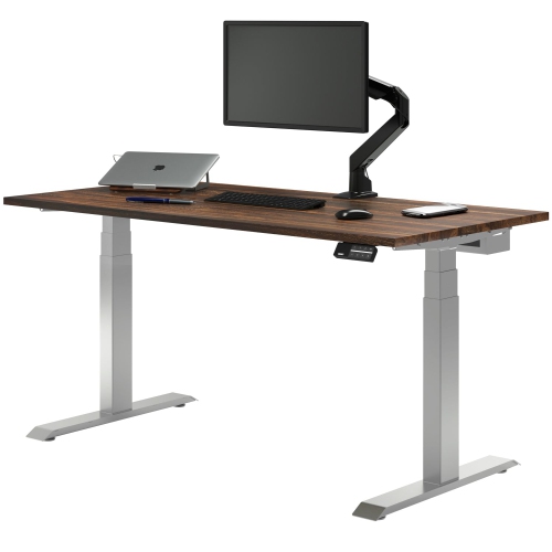 Desky Dual Hardwood Sit Stand Desk - Pheasantwood / Grey Standing ...