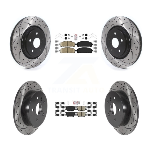 Front Rear Ceramic Pad Coated Drilled Slot Disc Brake Rotor Kit For ...