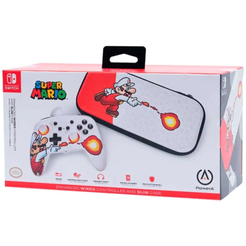PowerA Enhanced Wired Controller And Slim Case For Nintendo Switch Mario Fireball