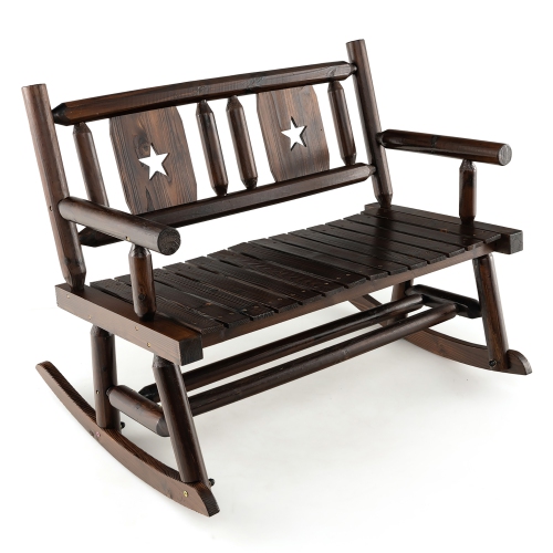 Gymax Outdoor Carbonized Wood Rocking Bench Double Rocking Chair for 2 ...