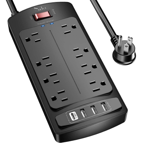 Power Bars with Surge Protector, Power Strip with 8 Outlets and 4 USB Ports, 6 Feet Extension ...