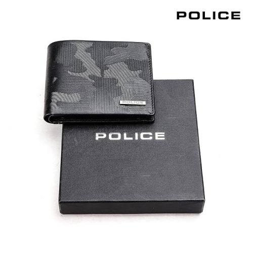 POLICE BerryBlack Men's 100% Genuine Leather Over Flap Coin Wallet ...