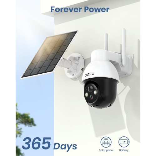 AOSU Solar Security Camera Wireless Outdoor with Panoramic PTZ, Human ...