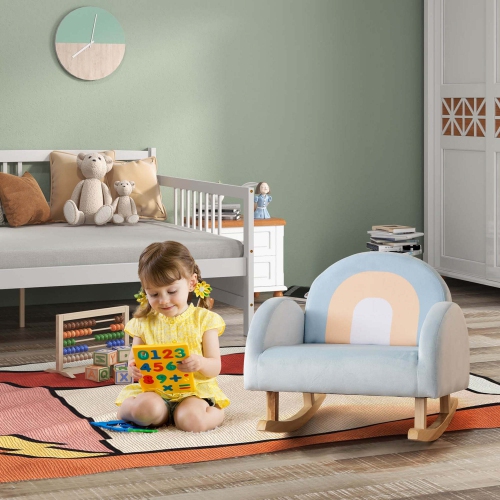 Costway Toddler Rocking Chair Children s Upholstered Velvet Rocker Kids Armchair Blue Best Buy Canada